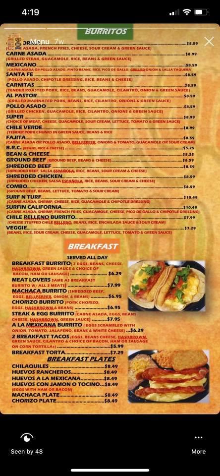 Menu at El Ranchito Taco Shop restaurant, Hemet, 256 E Stetson Ave