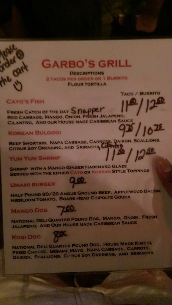 Menu at Garbo's Grill @ Hanks! restaurant, Key West