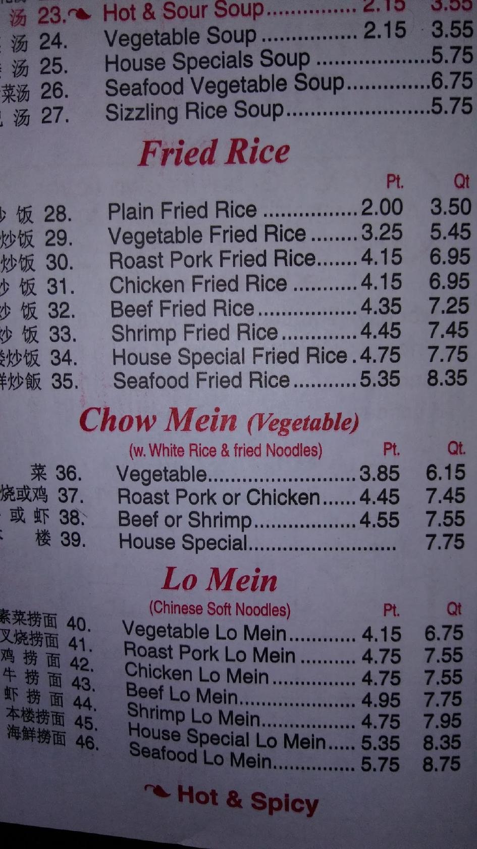 Menu at Grand China restaurant, Cartersville