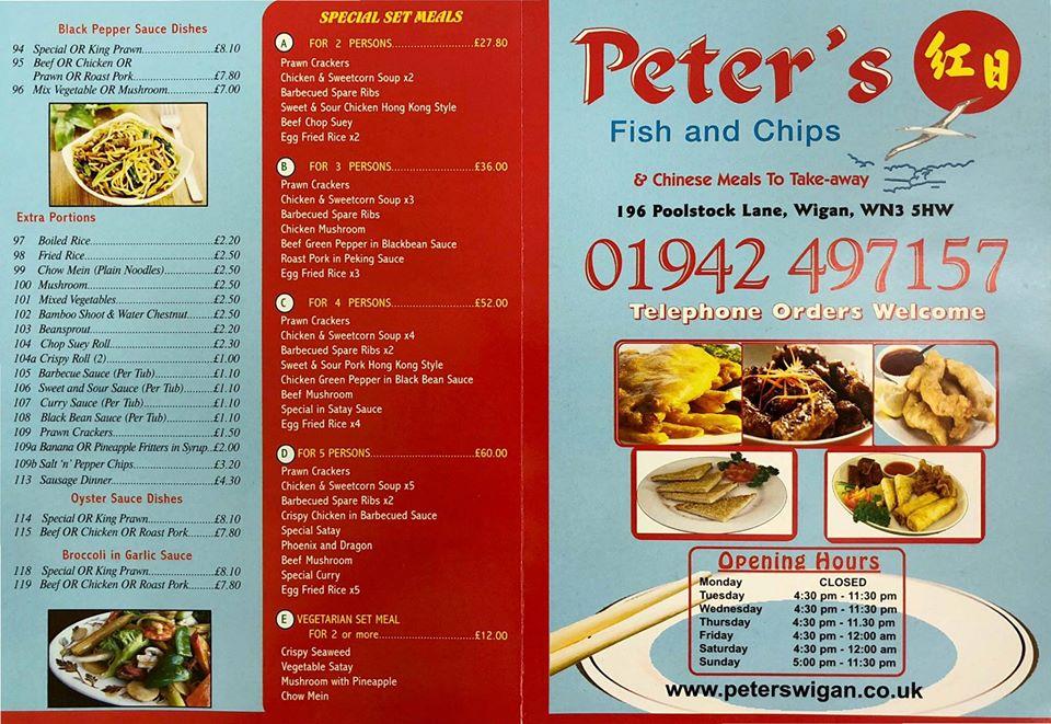 Menu at Peters Chinese Takeaway fast food, Wigan, 196 Poolstock Ln