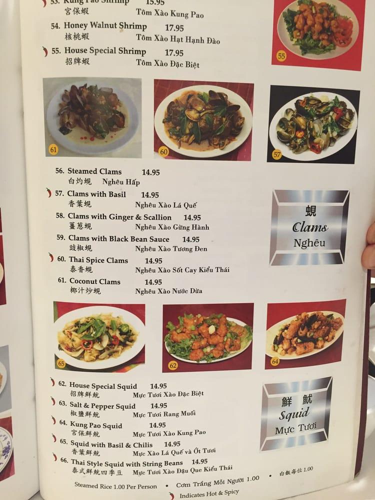 Menu at Seafood Cove restaurant, Garden Grove, Westminster Blvd.
