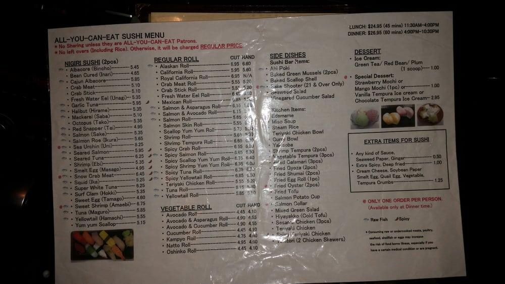 Menu at Sushi Tachi restaurant, North Las Vegas