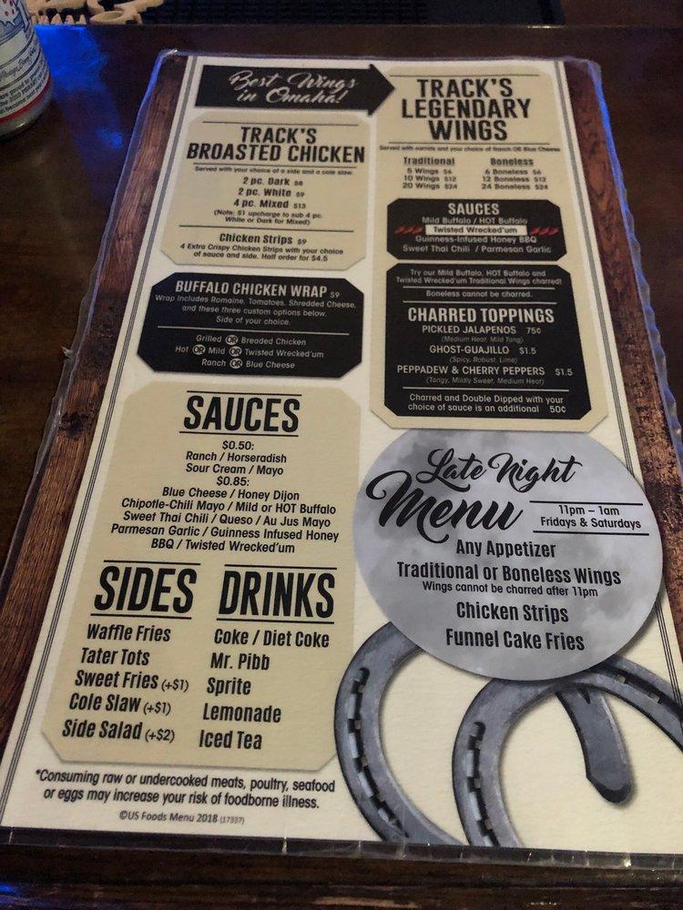 Menu at Tracks Lounge pub & bar, Omaha