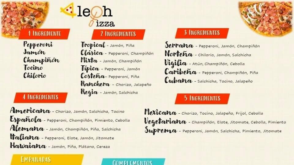 Menu at Aleph Pizza restaurant, Santiago de Querétaro