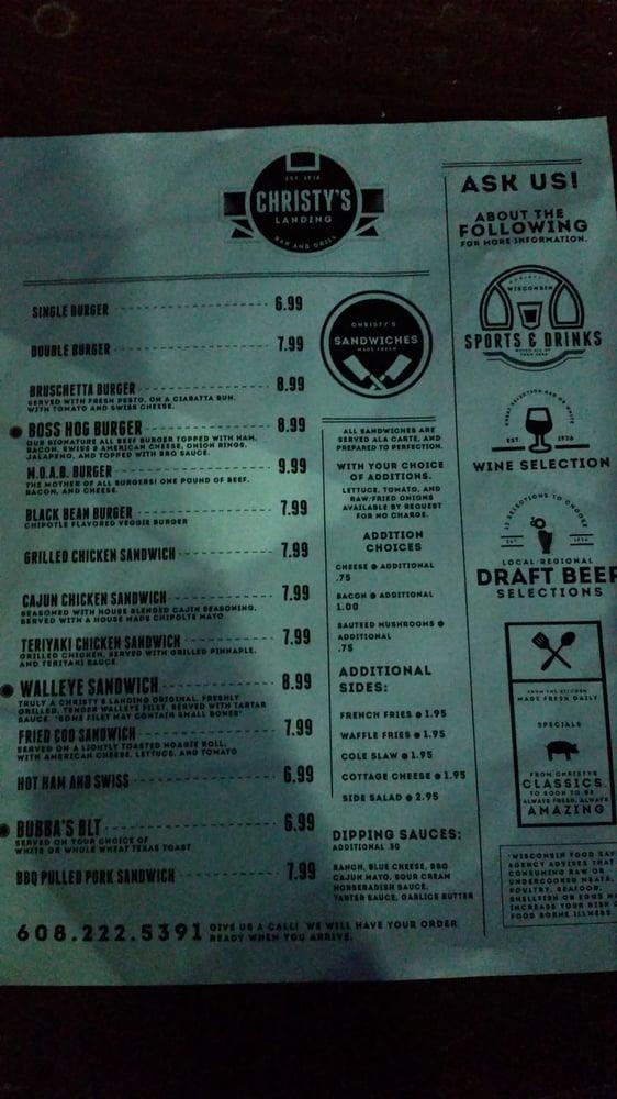 Menu at Christy's Landing pub & bar, Madison, Waubesa Ave