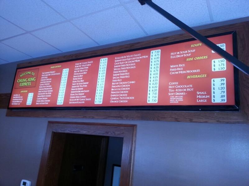 Menu at Chung King Express Gourmet Chinese Food restaurant, Fort Wayne