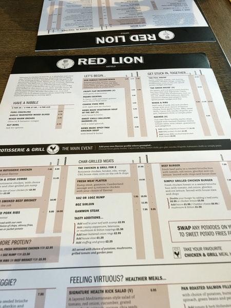Menu at Red Lion restaurant, Hatfield