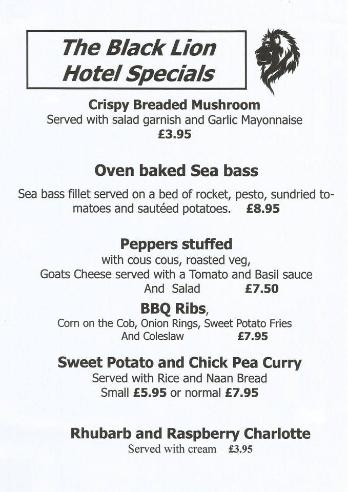 Menu at The Black Lion Hotel pub & bar, Ellesmere