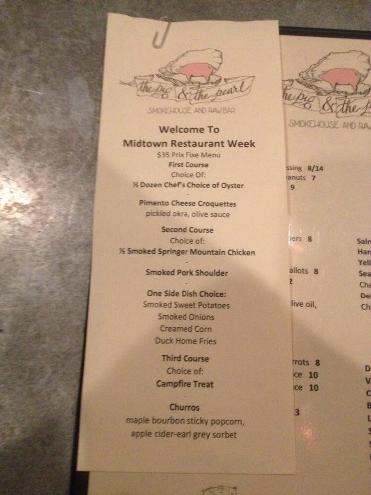 Menu at The Pig and The Pearl BBQ, Atlanta