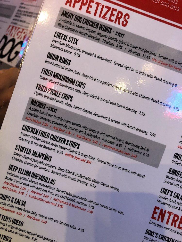 Menu at Angry Dog pub & bar, Dallas