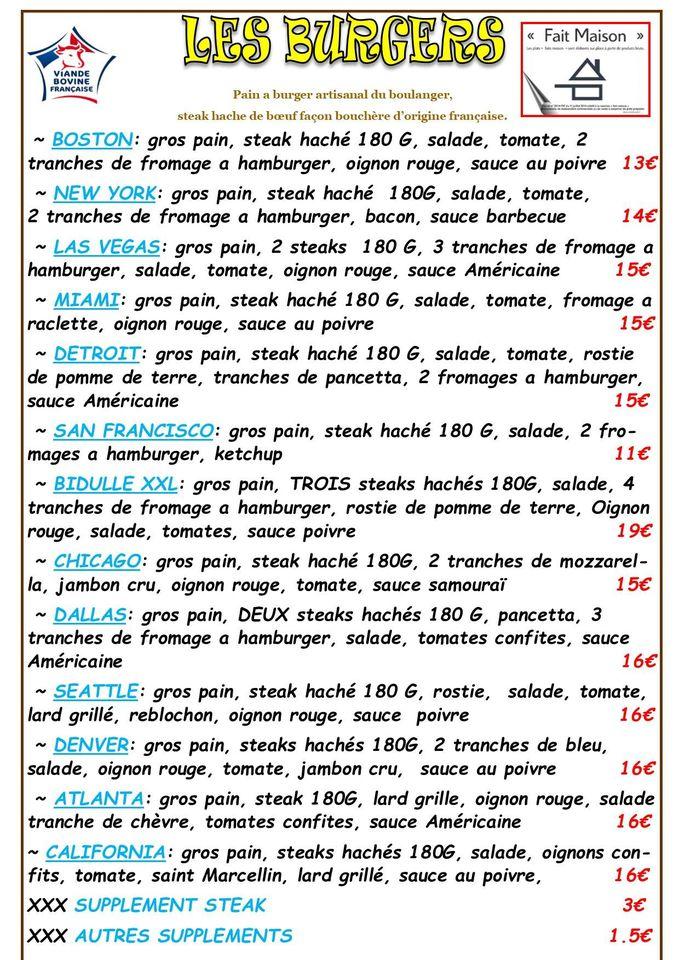 Menu au L'Auberge de la Sure restaurant, Saint-Julien-de-Ratz