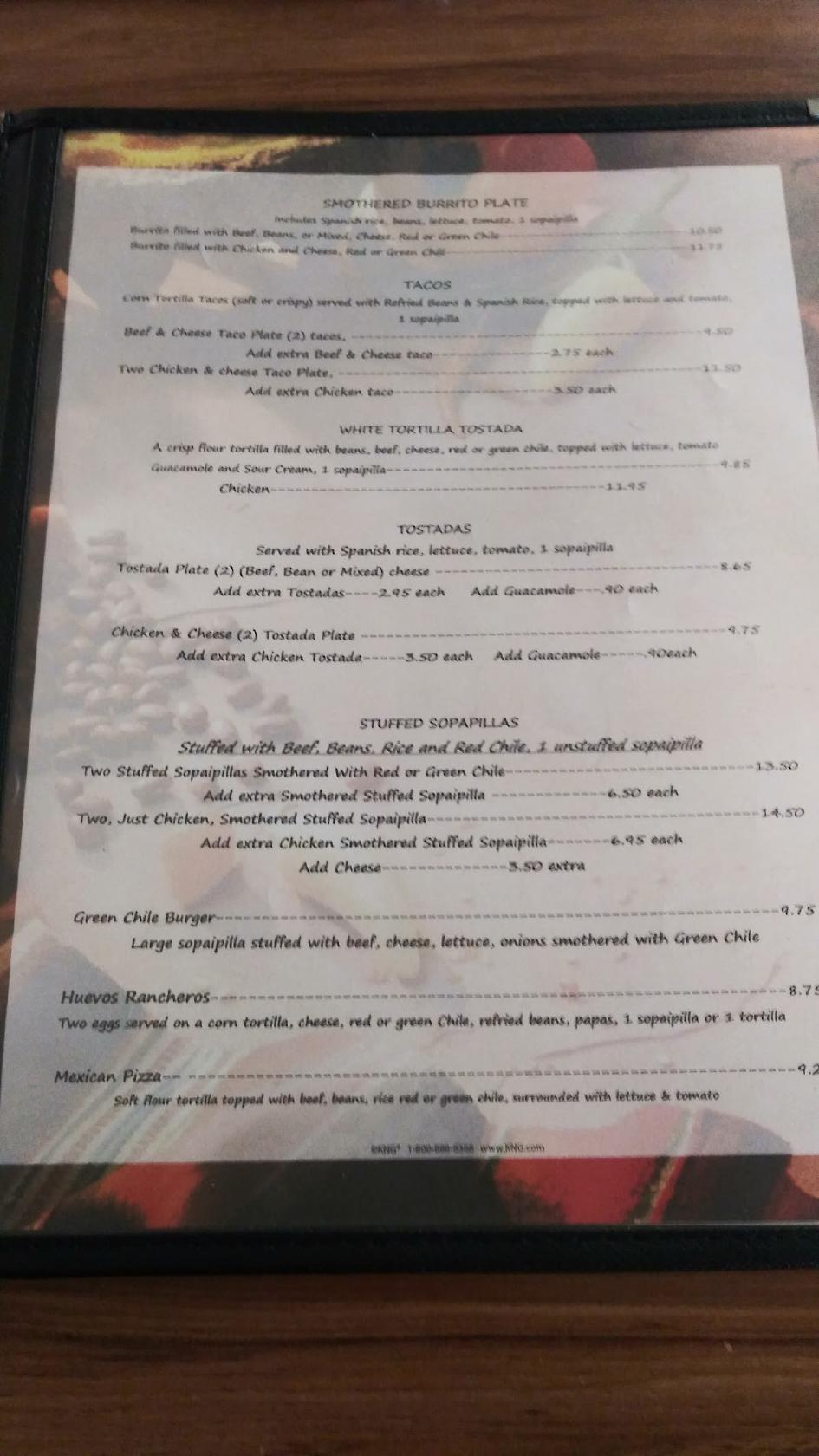 Menu at La Cocina Café restaurant, Raton