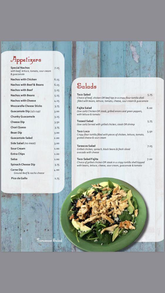 Menu at Los Tarascos restaurant, Kings Mountain, 706 York Rd