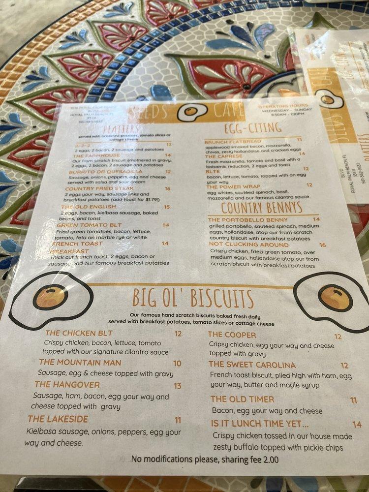 Menu at Seeds Cafe, Royal Palm Beach