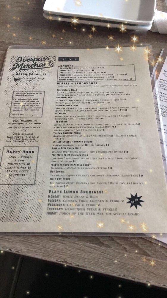 Menu at The Overpass Merchant pub & bar, Baton Rouge