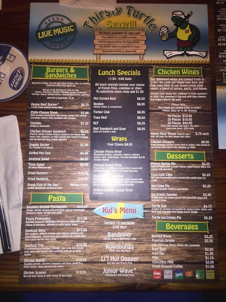Menu at Thirsty Turtle Seagrill restaurant, Port St. Lucie