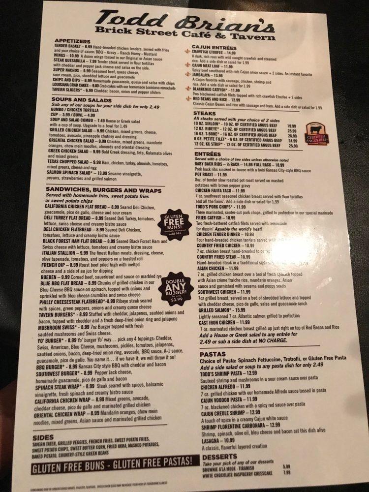 Menu at Todd Brian's Brick Street Cafe & Tavern, Wichita