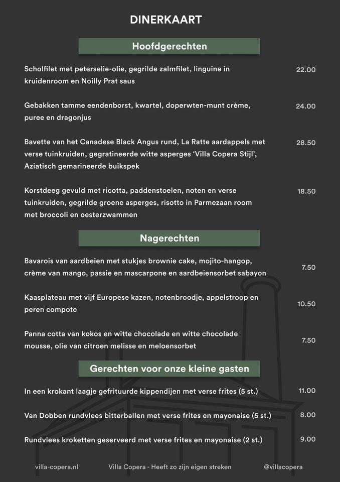 Menu at Villa Copera, Spijk