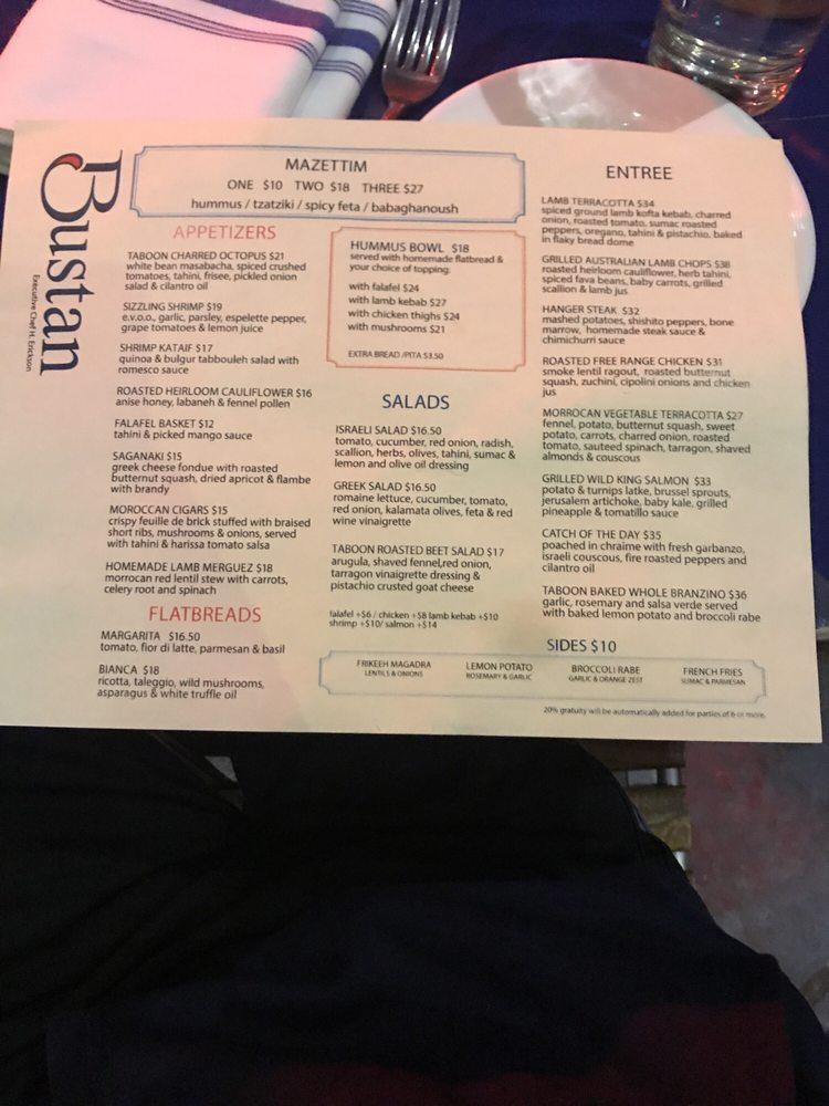 Menu at Bustan NYC restaurant, West New York