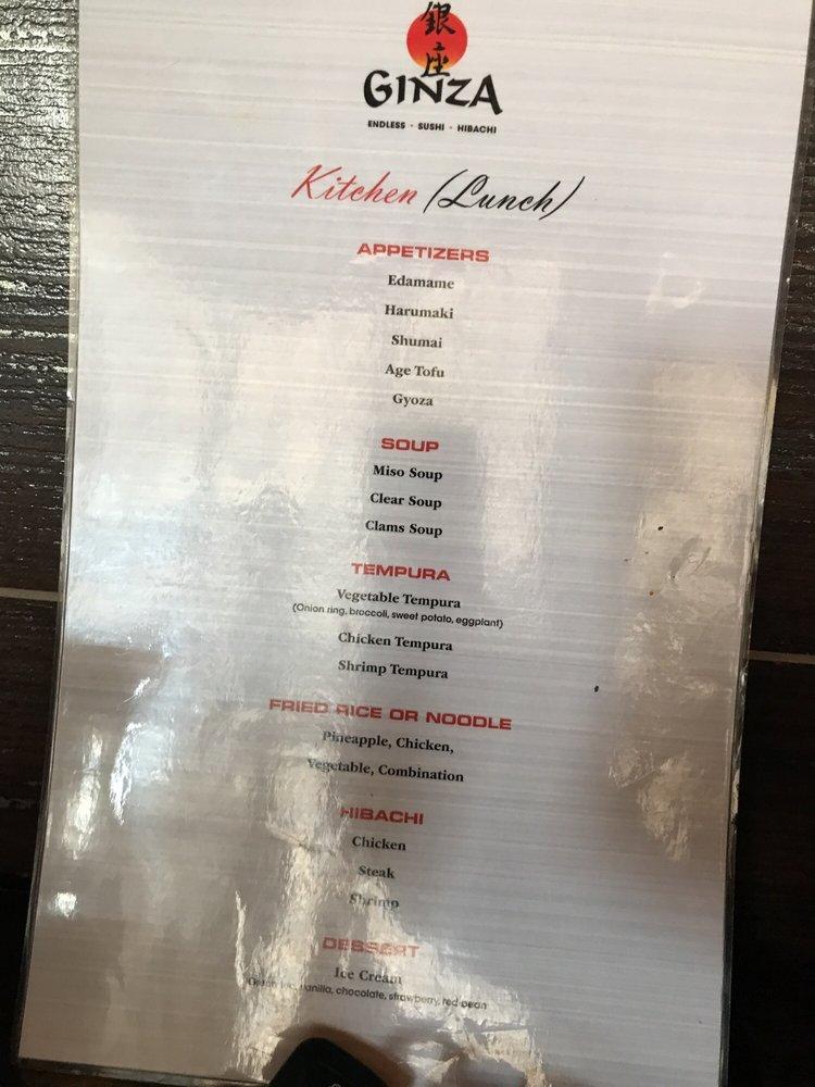 Carta de GinZa Japanese Restaurant, Fort Myers
