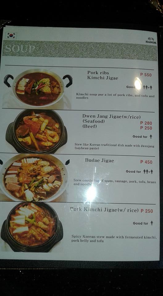 Menu at Hanok Authentic Korean Restaurant, Bacolod