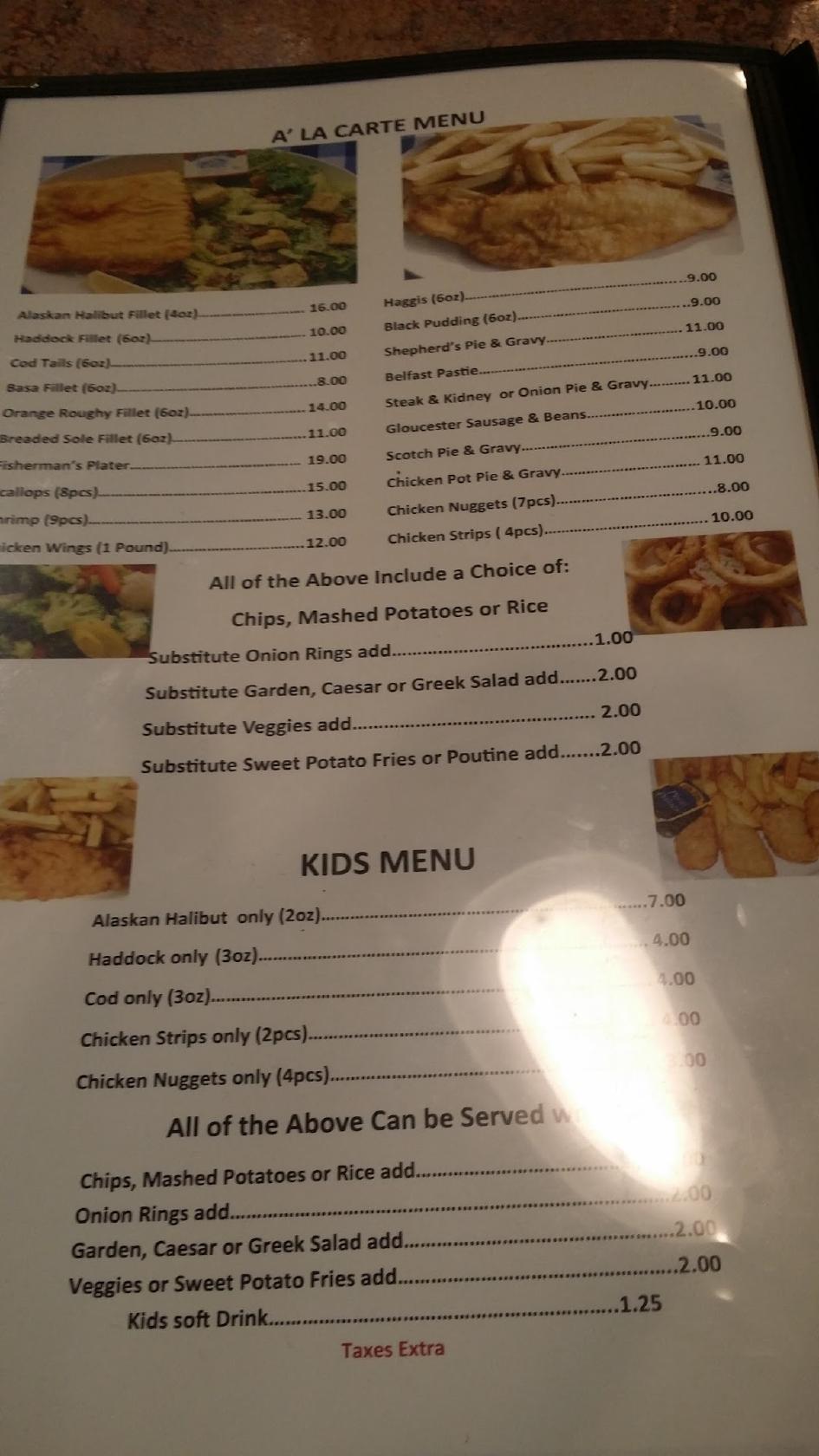 Menu at Heritage Fish & Chips restaurant, Milton