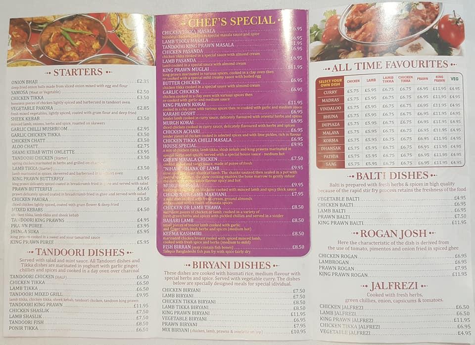 Menu at Jamil Indian Restaurant, Pontypridd