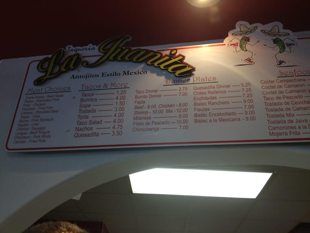 Menu at La Juanita restaurant, Sioux City, Pierce St