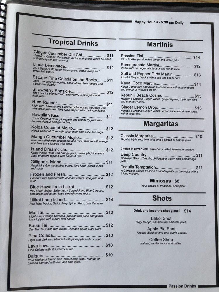 Menu at Lilikoi Bar and Grill, Lihue