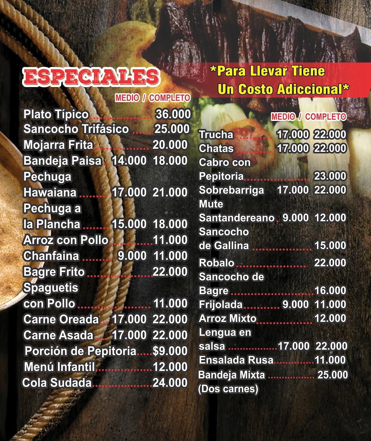 Carta del restaurante Mi Viejo Sazon, Bucaramanga