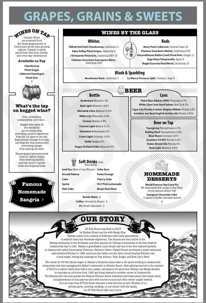 Menu at OP Fish House and Oyster Bar, Orange Park