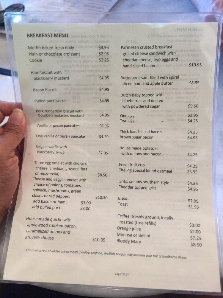Menu at The Perfect Pig restaurant, Seagrove Beach, E County Hwy 30A