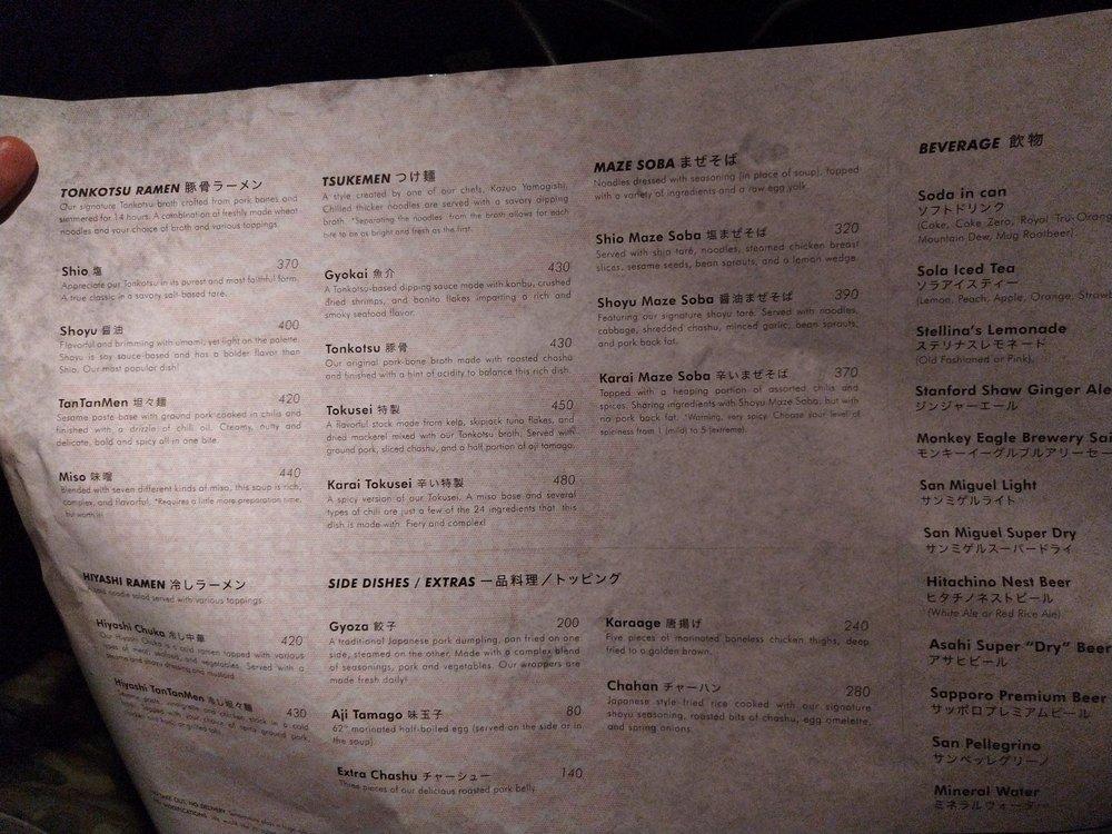 Menu at Ramen Yushoken Alabang restaurant, Muntinlupa