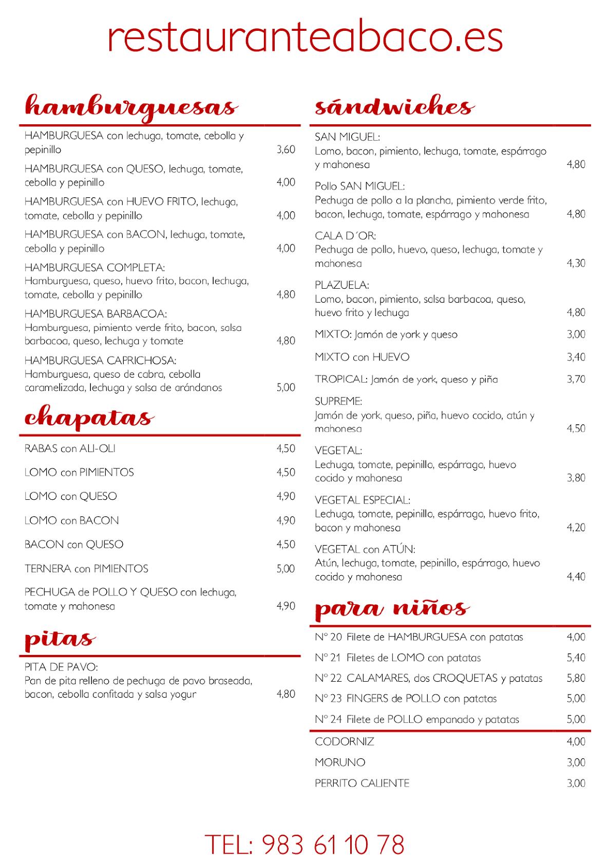 Carta de Restaurante Ábaco, Íscar