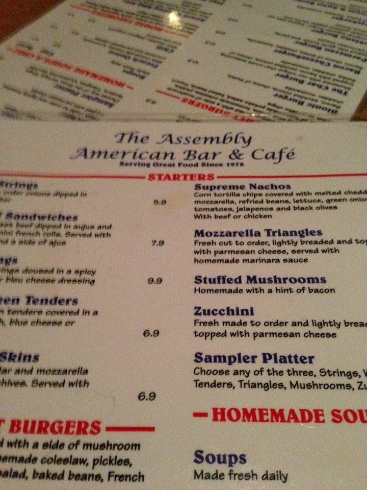 Menu at The Assembly American Bar & Cafe, Hoffman Estates
