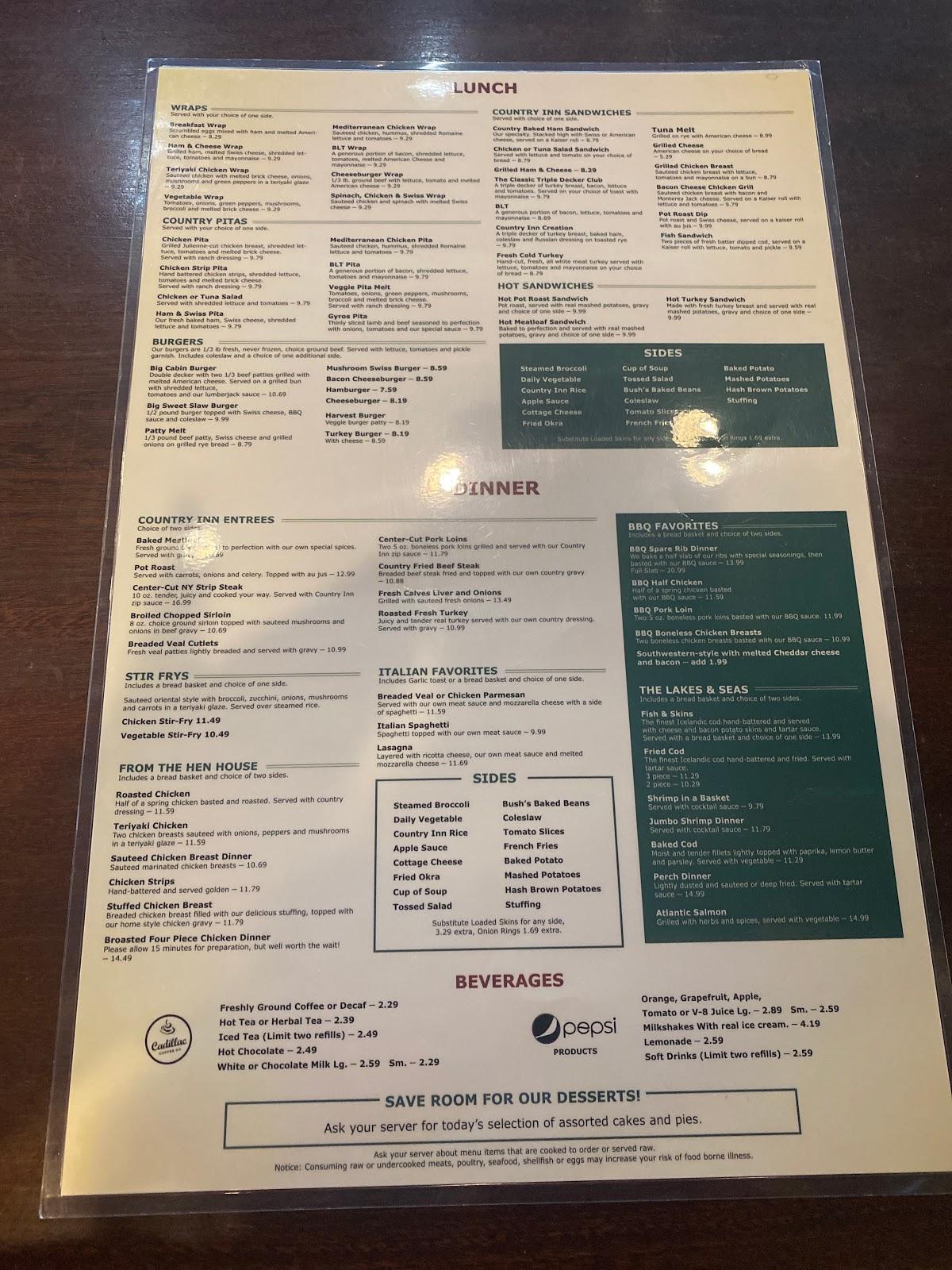 Carta del restaurante The Country Inn, Macomb