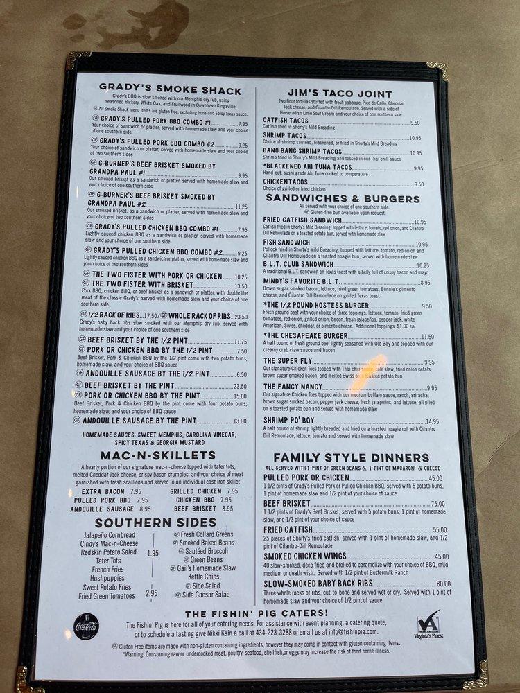 Menu at The Fishin' Pig Norfolk BBQ, Norfolk