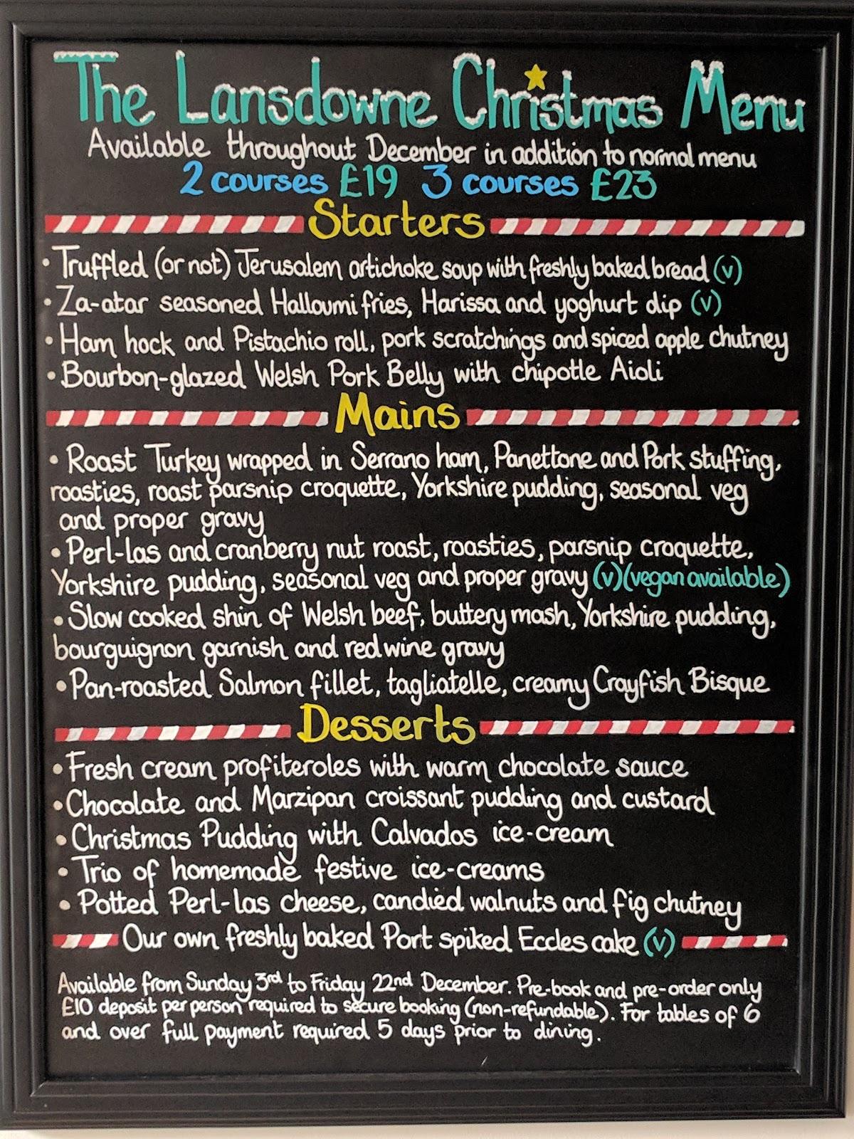 Menu at The Lansdowne Pub, Cardiff