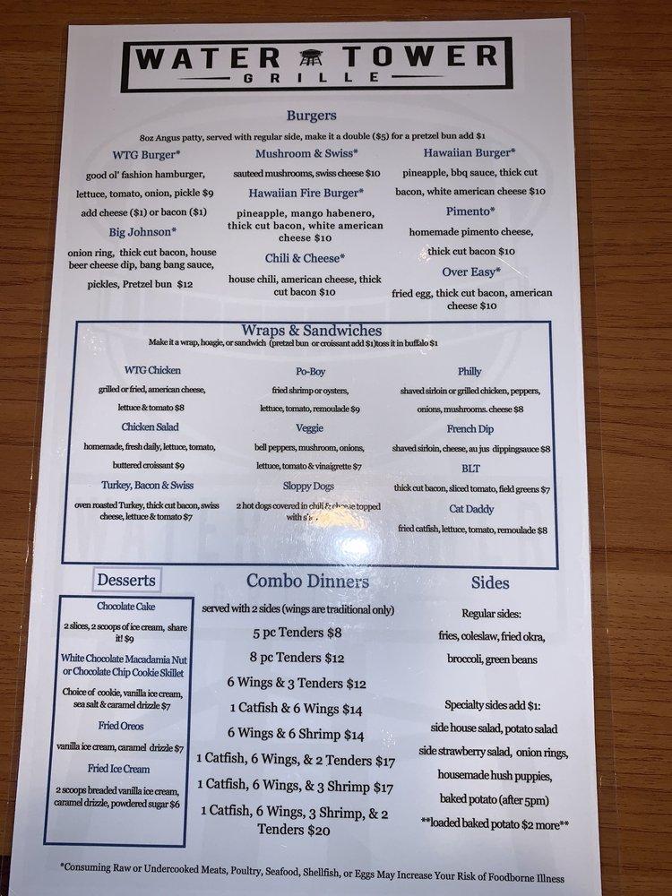 Carta del pub y bar The Water Tower Grille, Adairsville