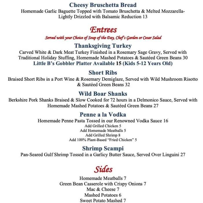 Menu at Three B's Bar and Bistro, Lakehurst