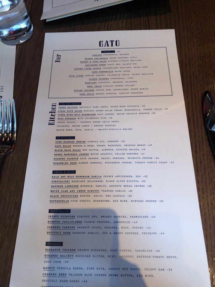 Menu at GATO pub & bar, New York City