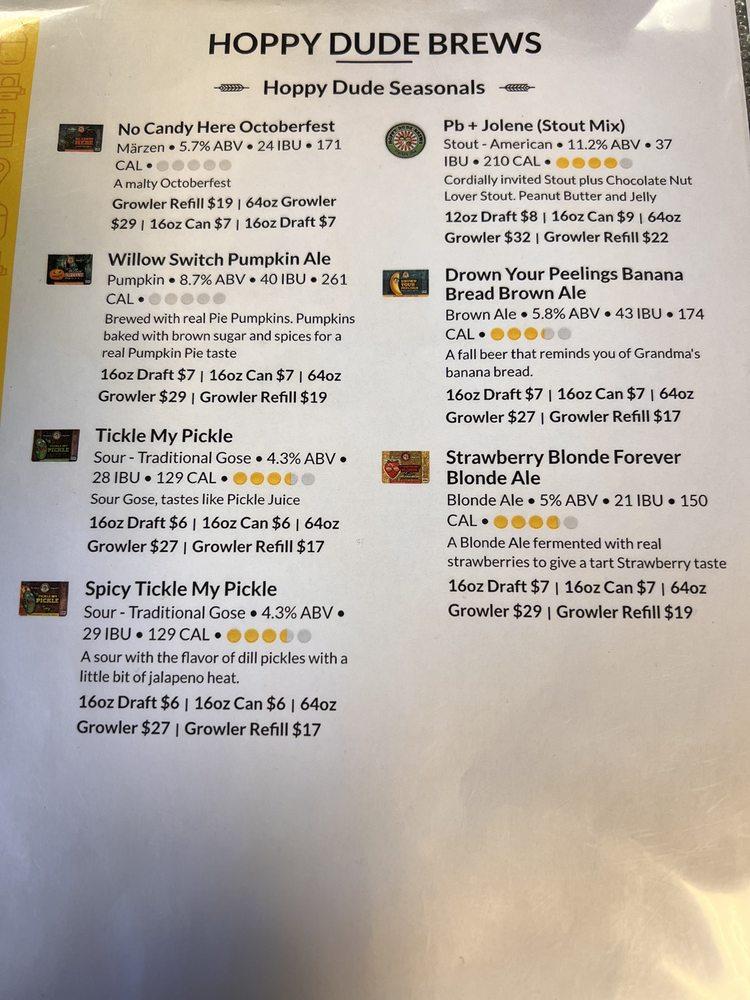 Menu at Hoppy Dude Brews, North Royalton