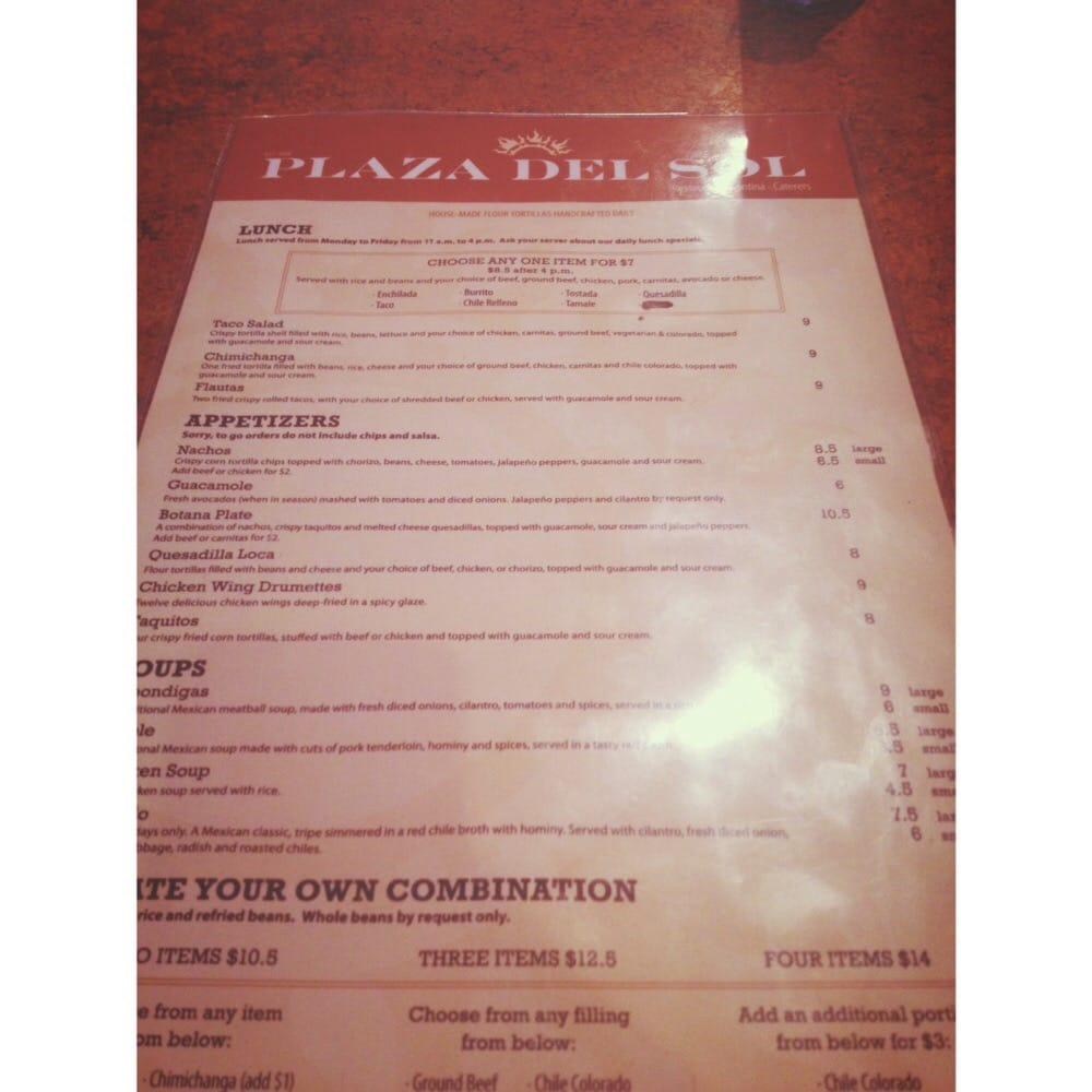 Menu at Plaza Del Sol Mexican Restaurant & Cantina, Elk Grove