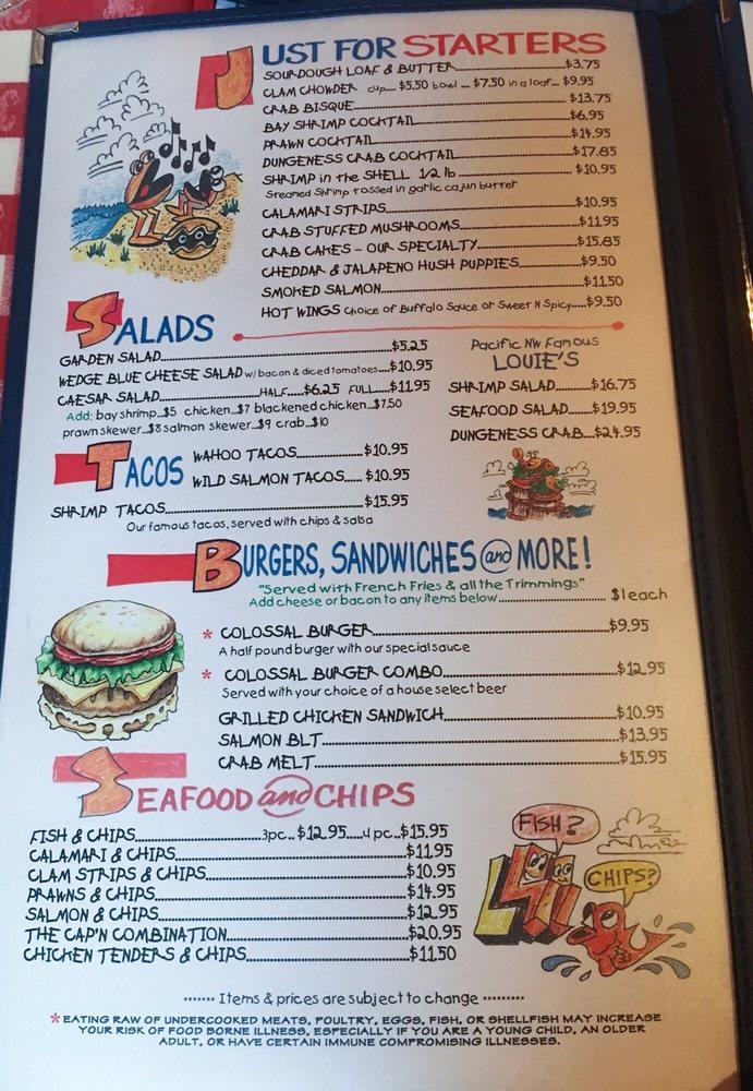 Menu at The Crab Pot Seattle restaurant, Seattle