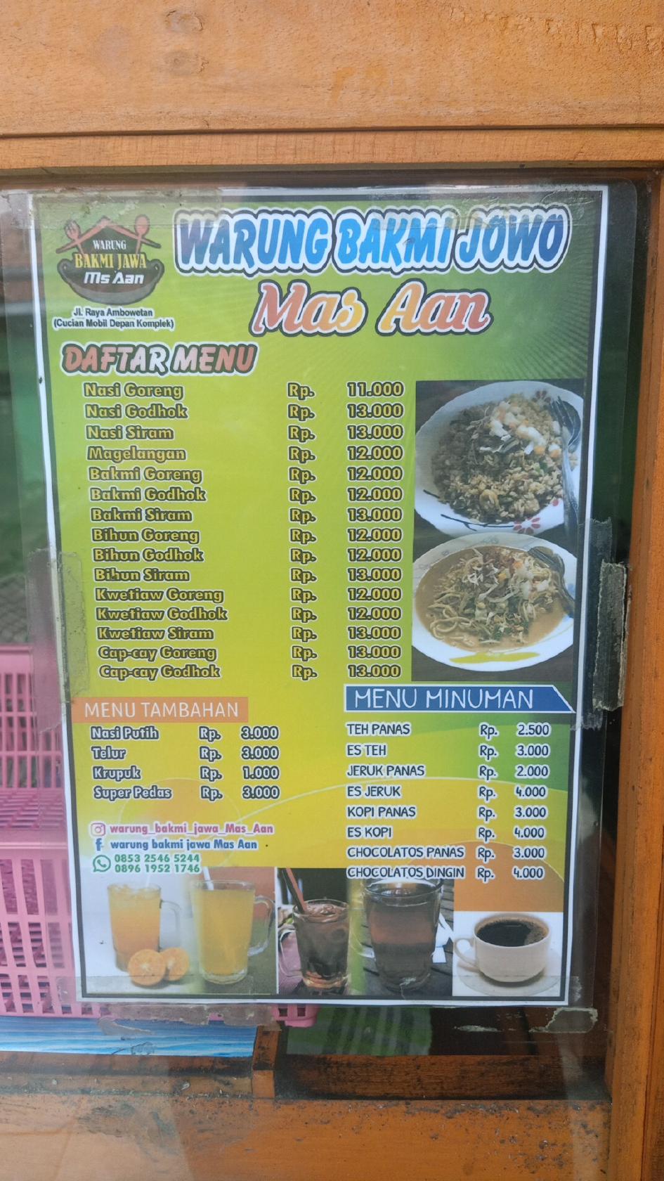 Menu at Warung Bakmi Jawa & Lalapan Jawa Mas Aan restaurant, Ujunggede