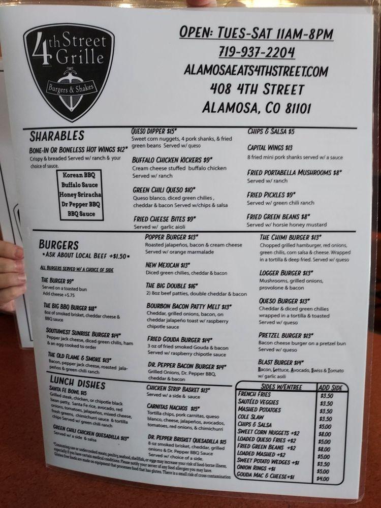Menu at 4th Street Grille restaurant, Alamosa, 408 Fourth St