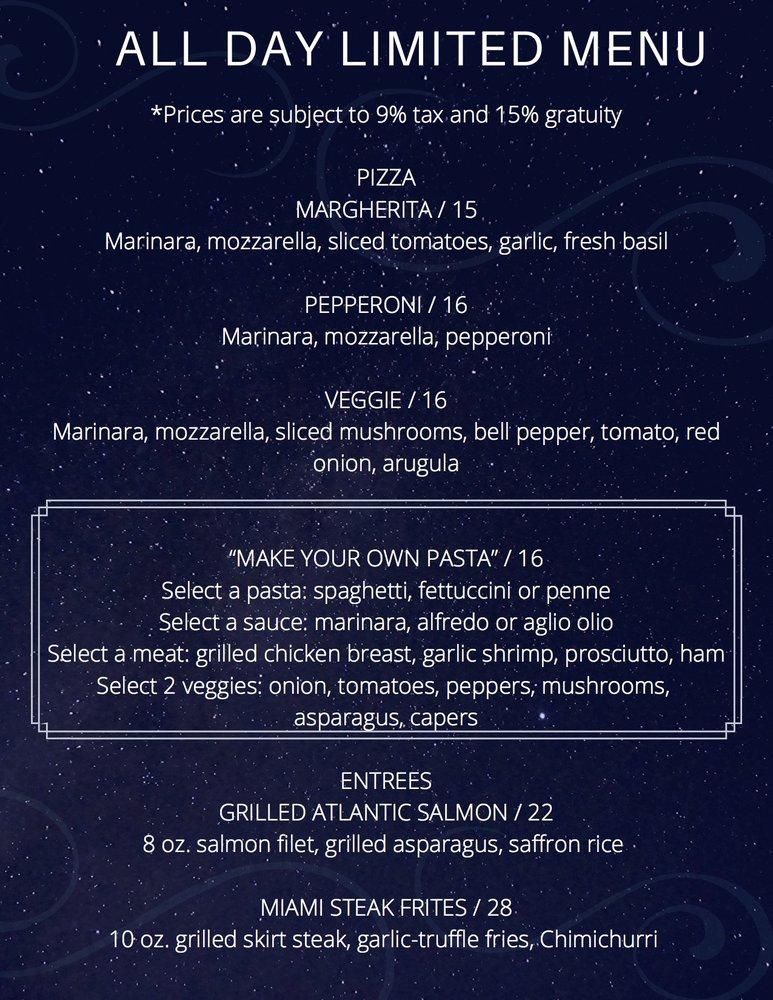 Carta del restaurante Blue Matisse, Doral