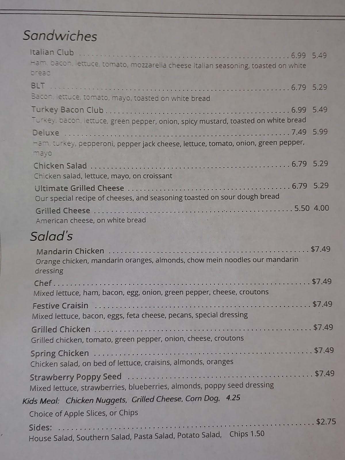 Menu at Cafe Au Latte, Mayfield, Paris Rd