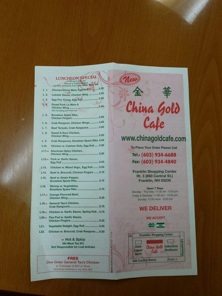 Menu at China Gold Cafe, Franklin