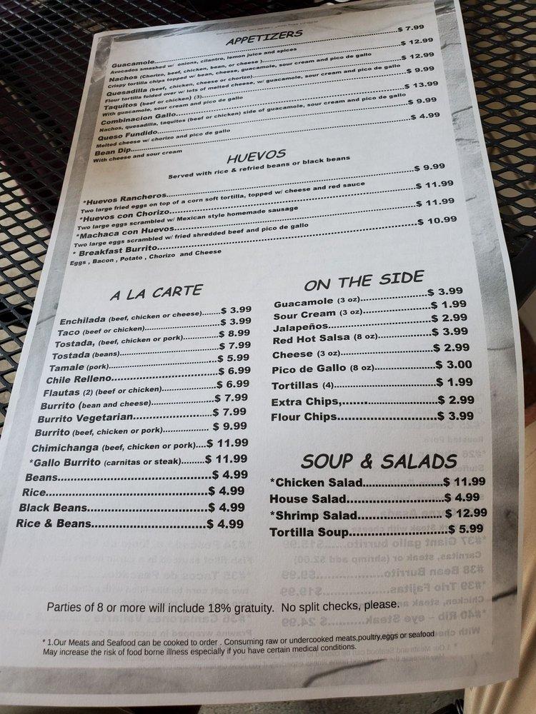 Menu at El Gallo Mexican Restaurant, Fair Oaks